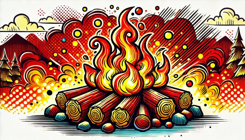 Campfire in Comic Style with Bold Colors Stock Illustration ...