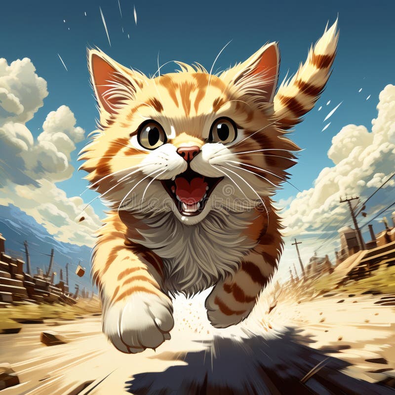 A comic style cat run stock illustration. Illustration of beauty ...