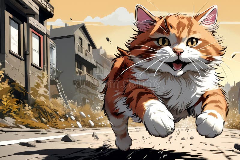 A comic style cat run stock illustration. Illustration of happiness ...