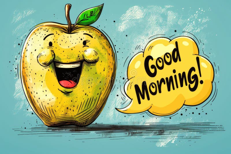 Comic Style Cheerful Apple Saying Good Morning Stock Illustration ...