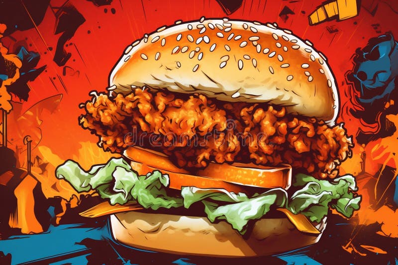 Crispy Chicken Burger Stock Illustrations – 1,024 Crispy Chicken Burger ...