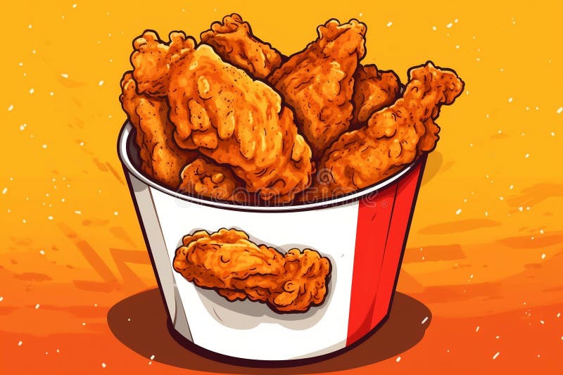 Comic-Style Crispy Fried Chicken Bucket. AI Stock Illustration ...
