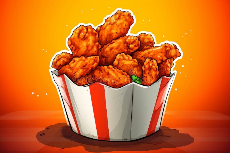 Comic-Style Crispy Fried Chicken Bucket. AI Stock Illustration ...