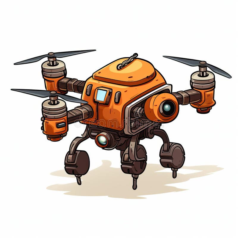 Comic Style 2d Sprite of Drone Delivery System on White Background ...