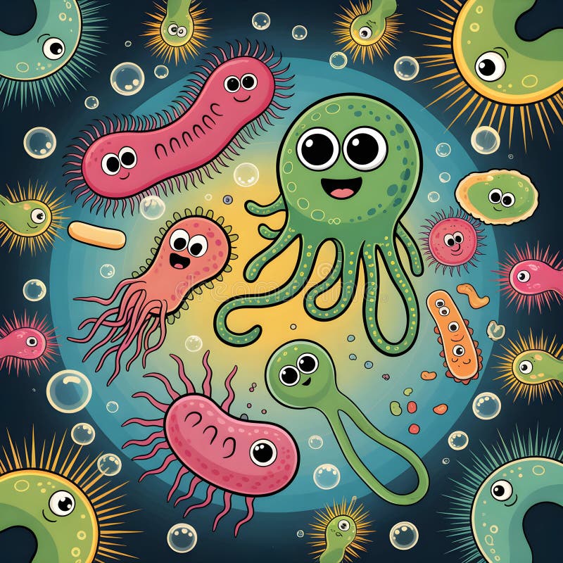 Comic-Style Educational Poster Featuring Happy Microorganisms with ...