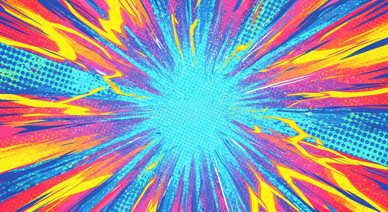 Comic-style Explosion Graphic with a Central Burst of Bright Blue ...