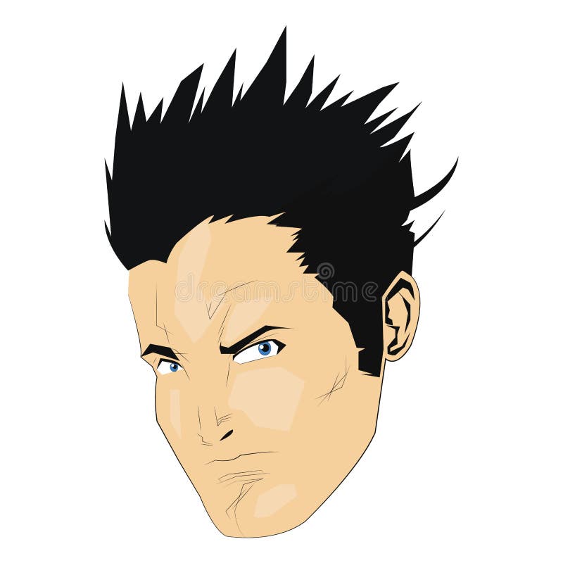 Comic Style Face of Man with Spikey Black Hair Icon Stock Illustration ...