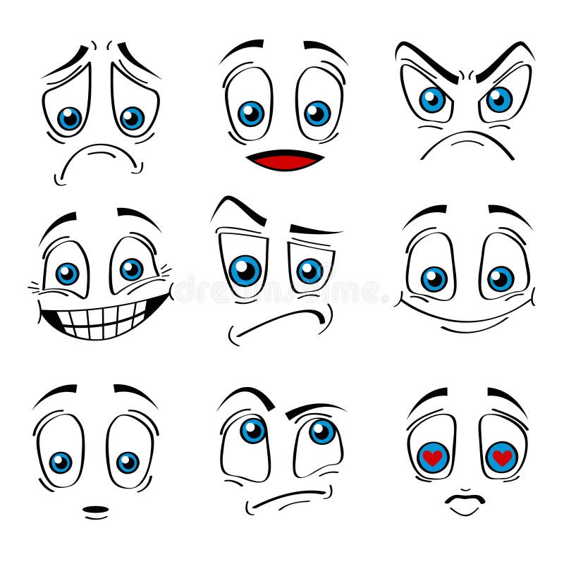 Comic Style Faces Emotions Expression Set. Vector Stock Vector ...