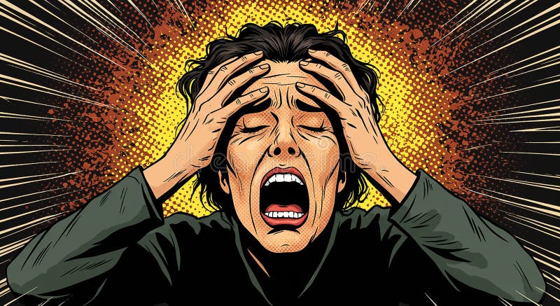 A Comic-style Illustration of a Distressed Individual Grasping Their ...