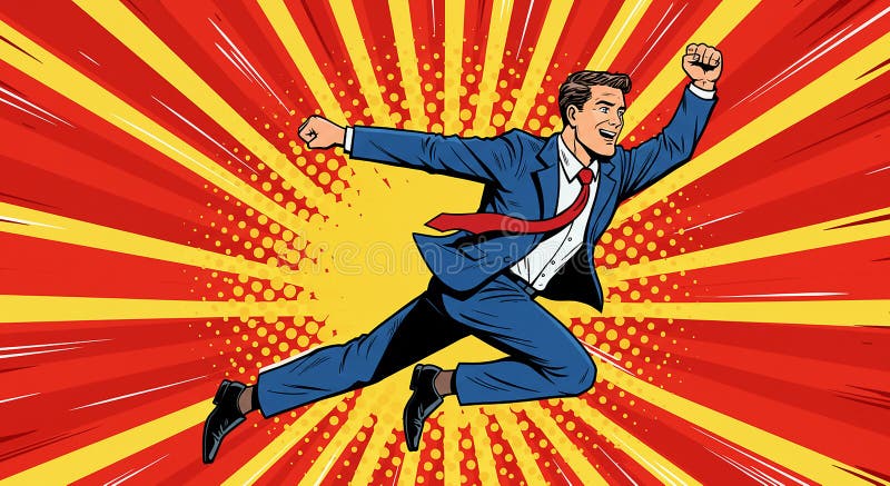 A Comic-style Illustration of a Dynamic Man Wearing a Blue Suit with a ...