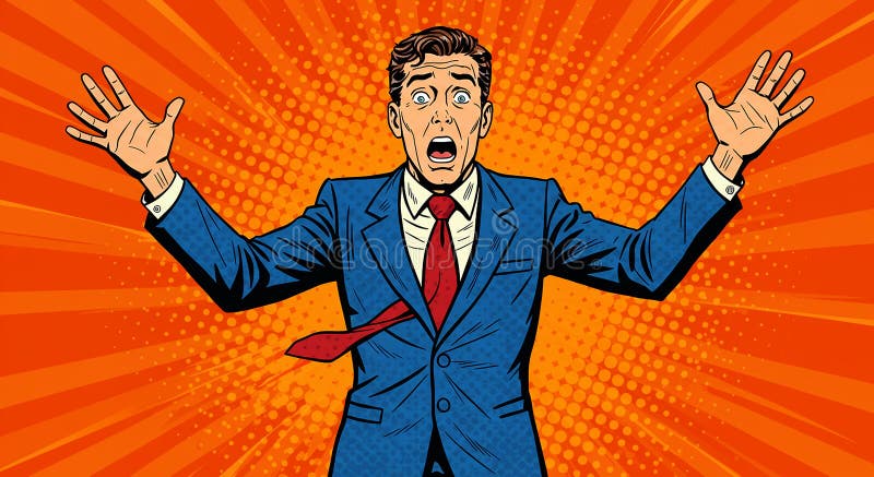 A Comic-style Illustration Features a Man in a Blue Suit and Red Tie ...