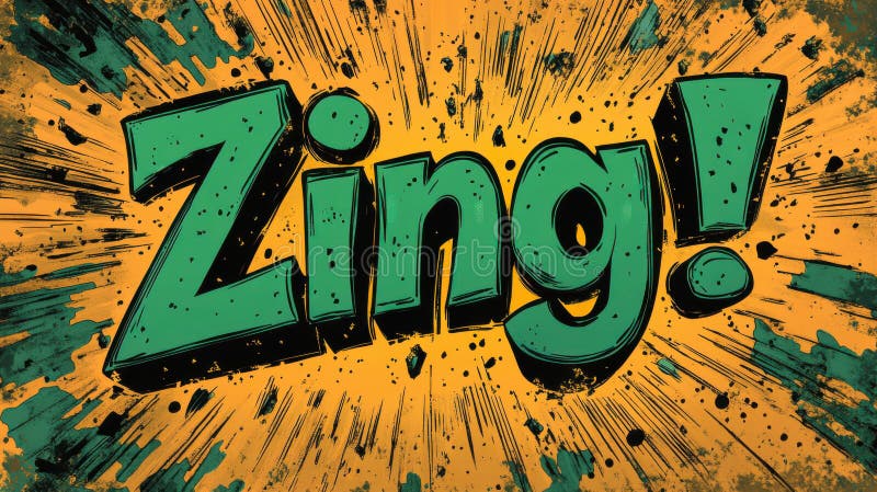 Comic Style Illustration Featuring Bold Green "zing!" Text with ...
