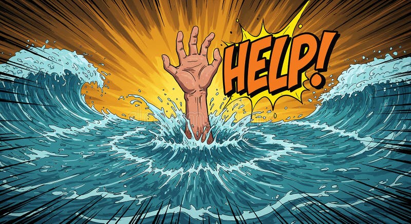 A Comic-style Illustration Featuring a Hand Emerging from Turbulent ...