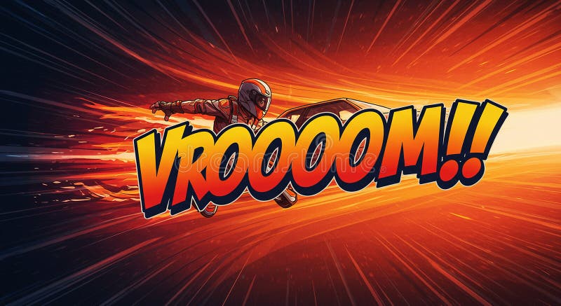 Comic-style Illustration Featuring the Onomatopoeic Text "VROOOOM!!" in Bold, Stock Illustration ...