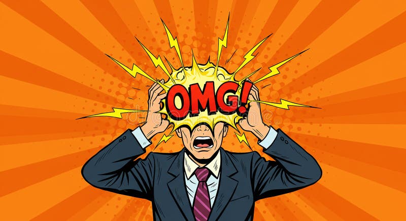 Comic-style Illustration of a Man in a Suit with a Shocked Expression ...