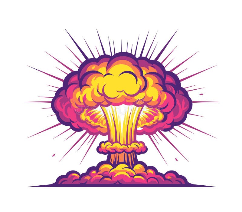 Vibrant Comic Style Mushroom Cloud Explosion with Radial Lines Vector Design Illustration Stock ...