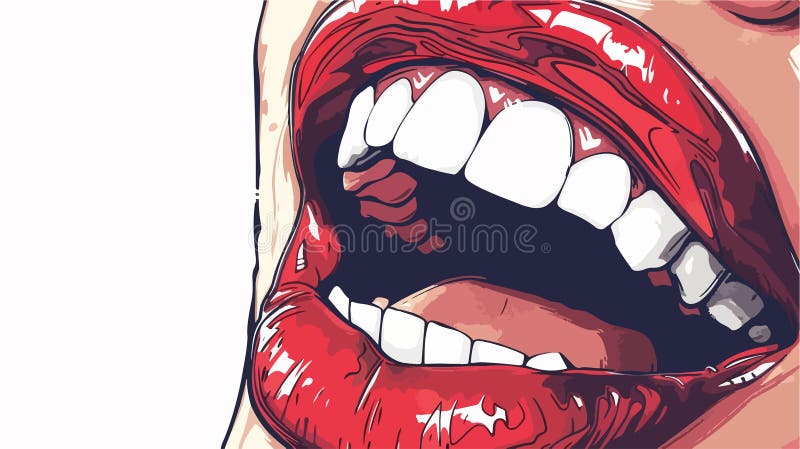 Smiling Red Lips with Teeth Comics Illustration Stock Illustration ...