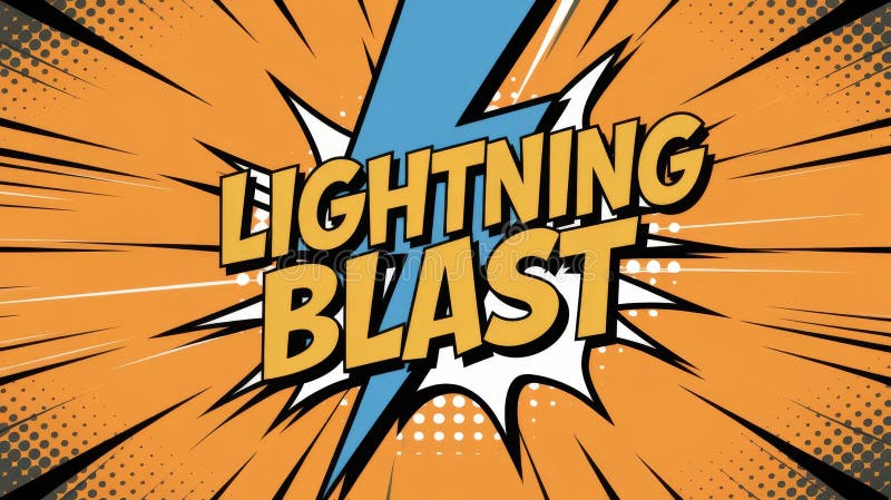 Comic Style Lightning Blast on Orange Pop Art Background with Halftone ...
