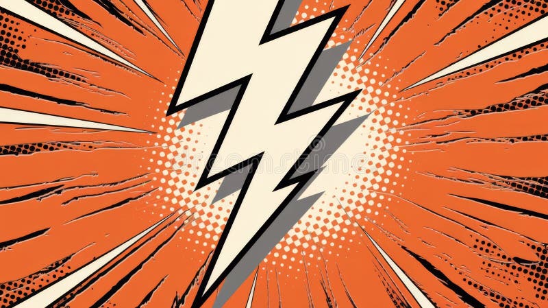 Comic Style Lightning Blast on Orange Pop Art Background with Halftone Dots and Texture Stock ...
