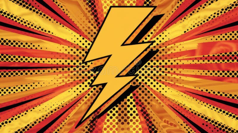 Comic Style Lightning Blast on Orange Pop Art Background with Halftone ...
