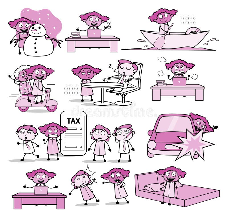 Comic Style Office Lady - Set Concepts Vector-illustraties Stock ...
