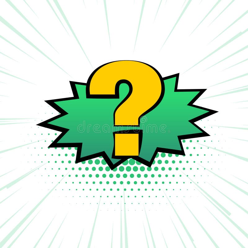 Comic Question Mark and Exclamation Point, Red Signs on Green Comic ...