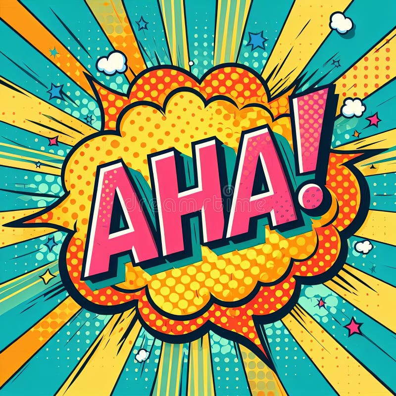 Comic Style Speech Bubble with the Word Aha Surrounded by Clouds in an ...