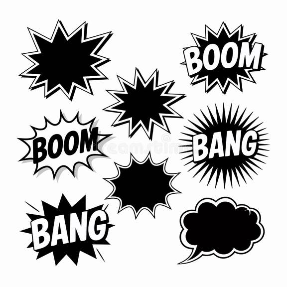 Comic-style Speech Bubbles with Bold Words Like BOOM and BANG Create a ...