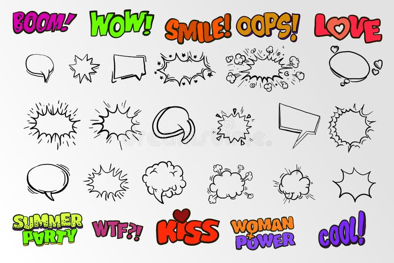 Comic Style Speech Bubbles Collection. Funny Design Vector Items ...