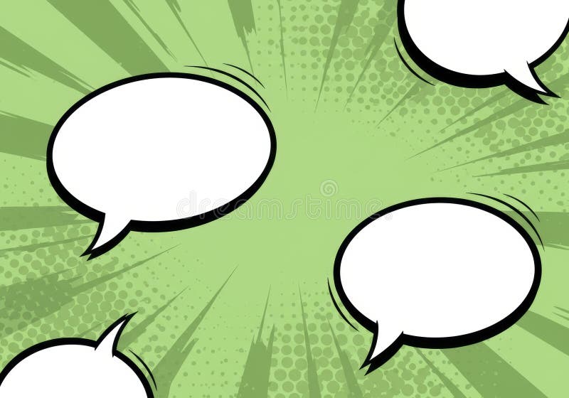 Comic Style Speech Bubbles on Green Burst Background Stock Illustration ...