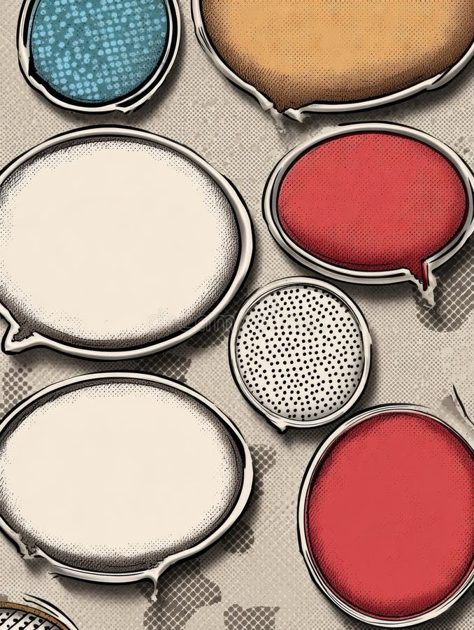 Colorful Comic-Style Sticker Pack Featuring Halftone Designs and Empty Speech Bubbles for ...