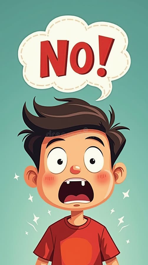 Comic Style Surprised Boy with Bright Expression Saying No Stock ...