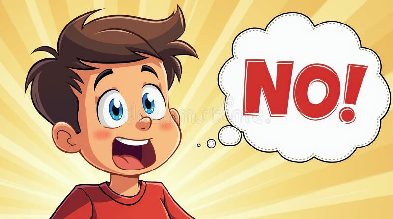 Comic Style Surprised Boy with Bright Expression Saying No Stock ...