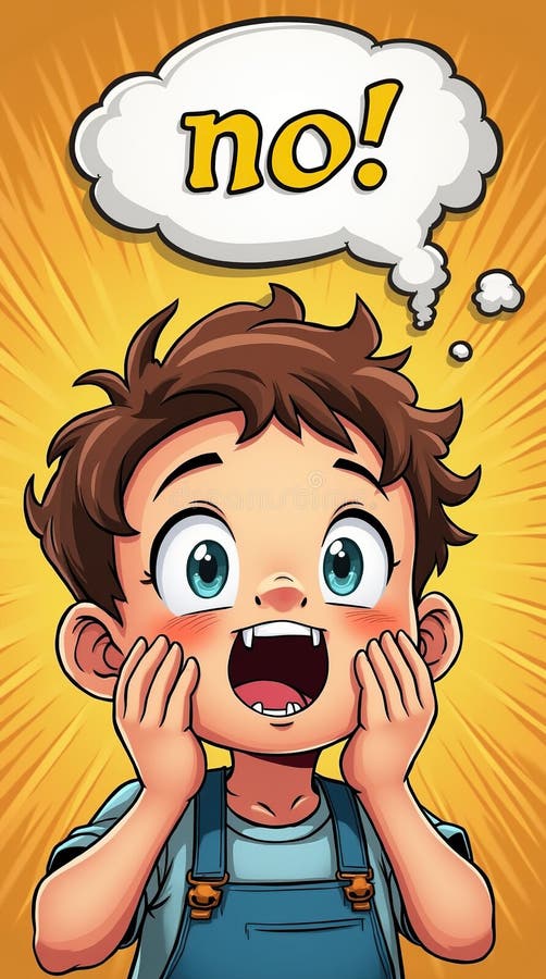 Comic Style Surprised Boy with Bright Expression and Speech Bubble ...