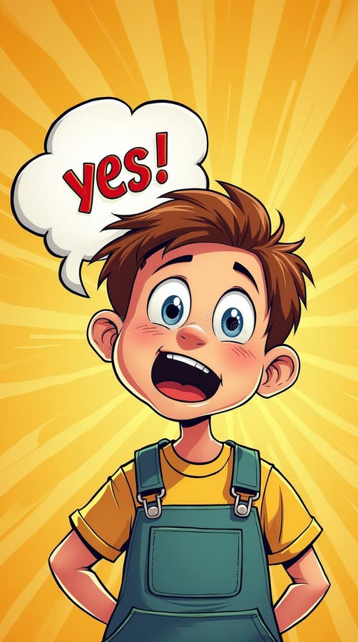 Comic Style Surprised Boy with Enthusiastic Expression and Speech ...