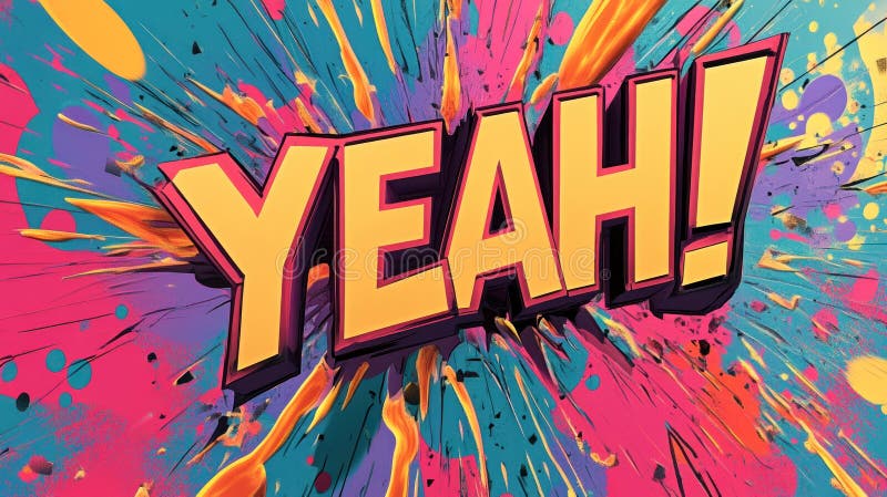 Comic-style Text "YEAH!" with Colorful Paint Explosion Background Stock ...