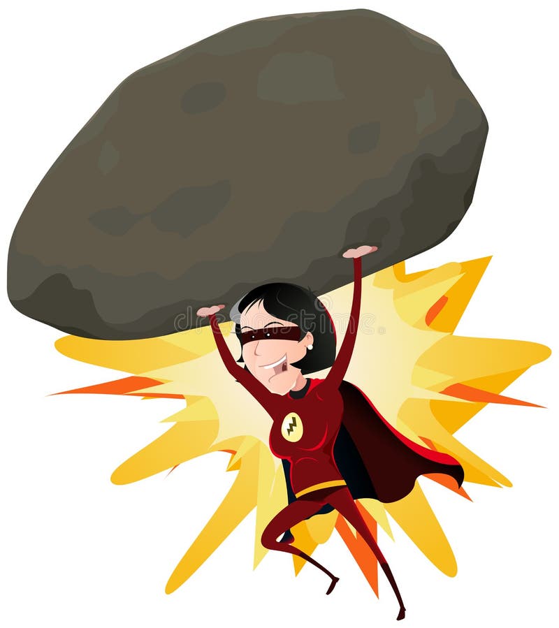 Comic Super Girl Throwing Big Rock Stock Vector - Illustration of ...