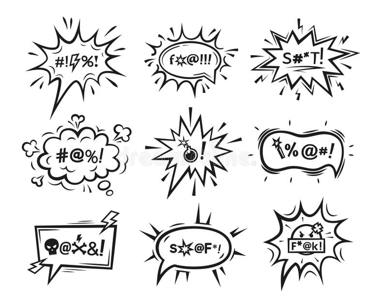 Comic Swear Speech Bubbles. Hate Angry Talk Clouds Stock Illustration ...