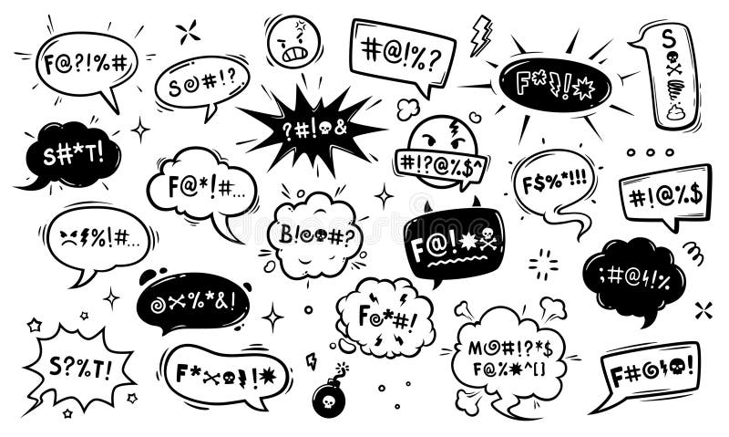 Comic Swear Speech Bubbles, Hate Angry Talk Set Stock Vector ...