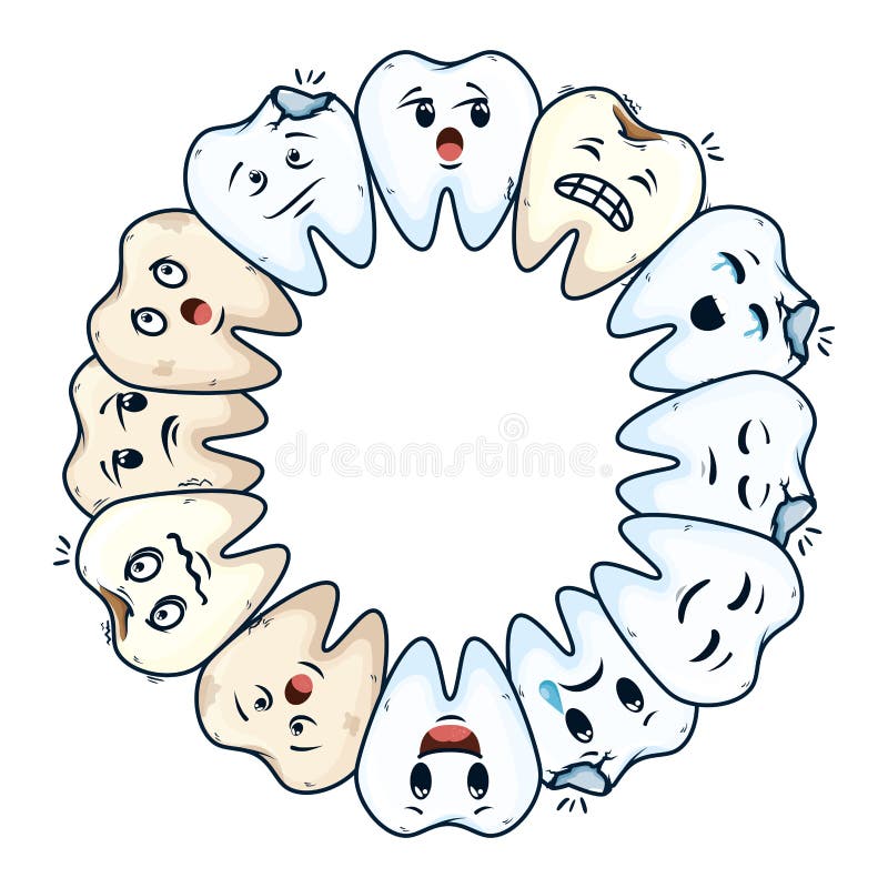 Comic Teeth Around Kawaii Characters Stock Vector - Illustration of ...