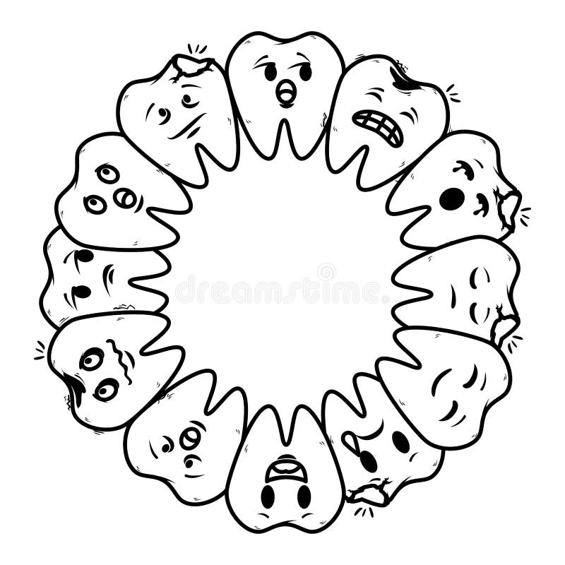 Comic Teeth Around Kawaii Characters Stock Vector - Illustration of ...