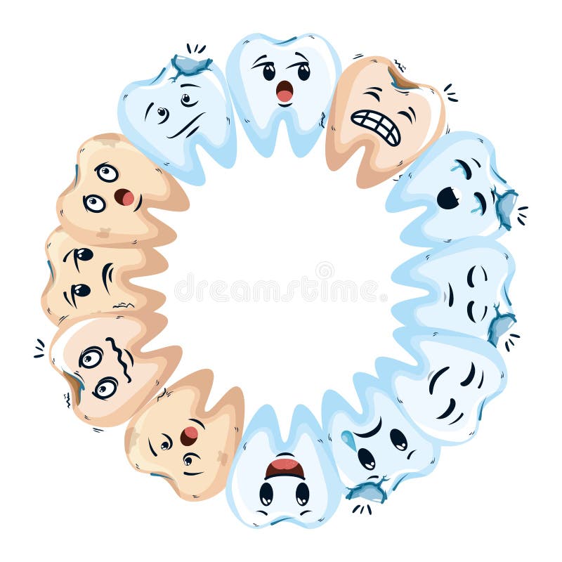 Comic Teeth Around Kawaii Characters Stock Vector - Illustration of ...