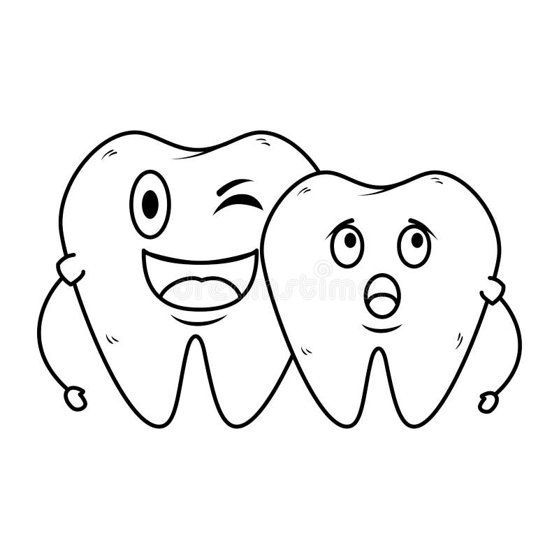 Comic Teeth Couple Kawaii Characters Stock Vector - Illustration of ...