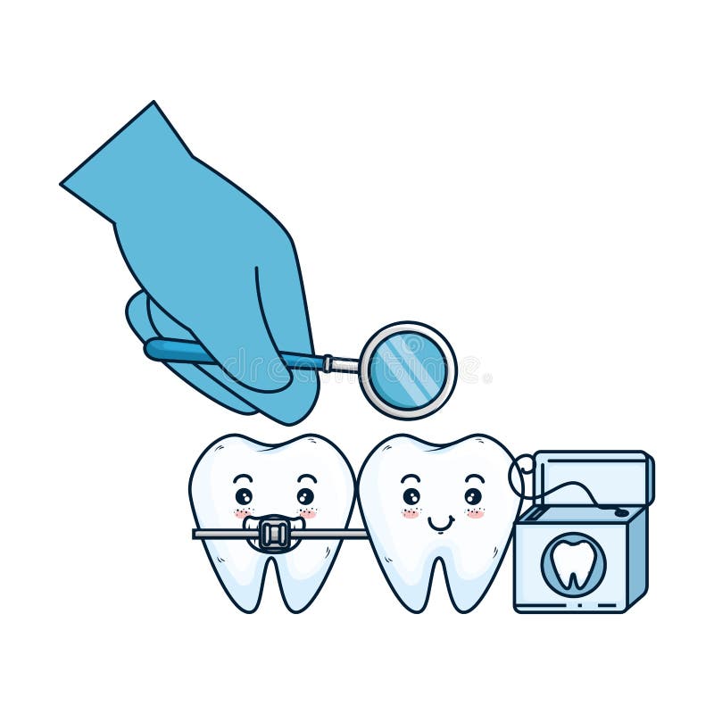Comic Teeth with Floss Kawaii Character Stock Vector - Illustration of ...