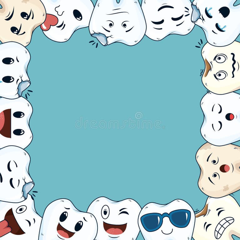 Comic Teeth Frame Kawaii Characters Stock Vector - Illustration of ...