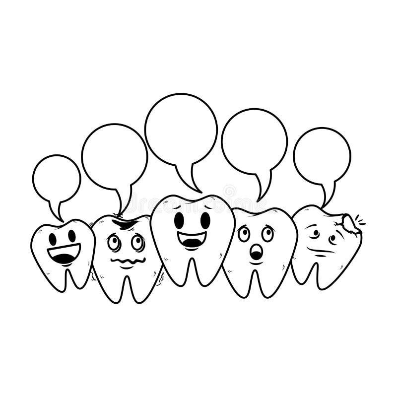 Comic Teeth with Speech Bubbles Kawaii Characters Stock Vector ...