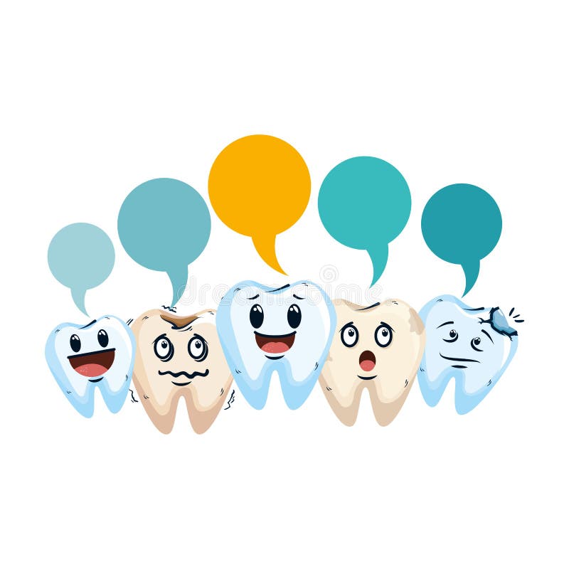 Comic Teeth with Speech Bubbles Kawaii Characters Stock Vector ...