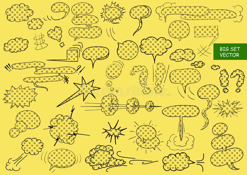 Comic Text Clouds in Pop Art Style, Set, Hand Drawn Stock Vector ...