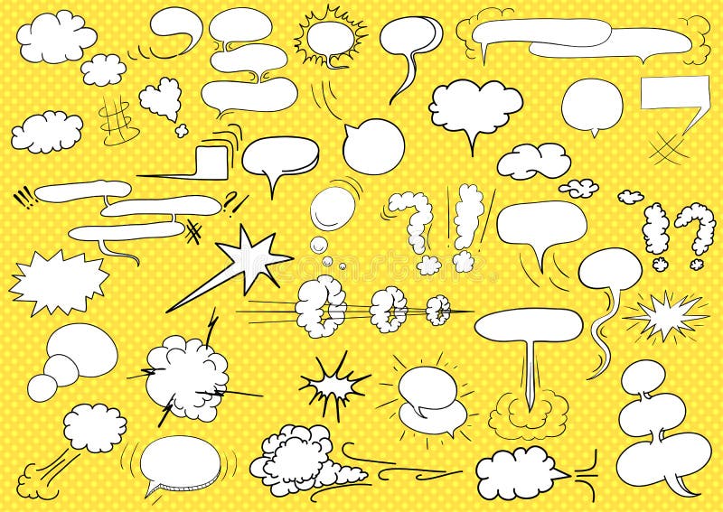 Comic Text Clouds in Pop Art Style, Set, Hand Drawn, Vector Stock ...