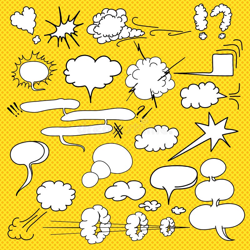 Comic Text Clouds in Pop Art Style, Set, Hand Drawn, Vector Stock ...